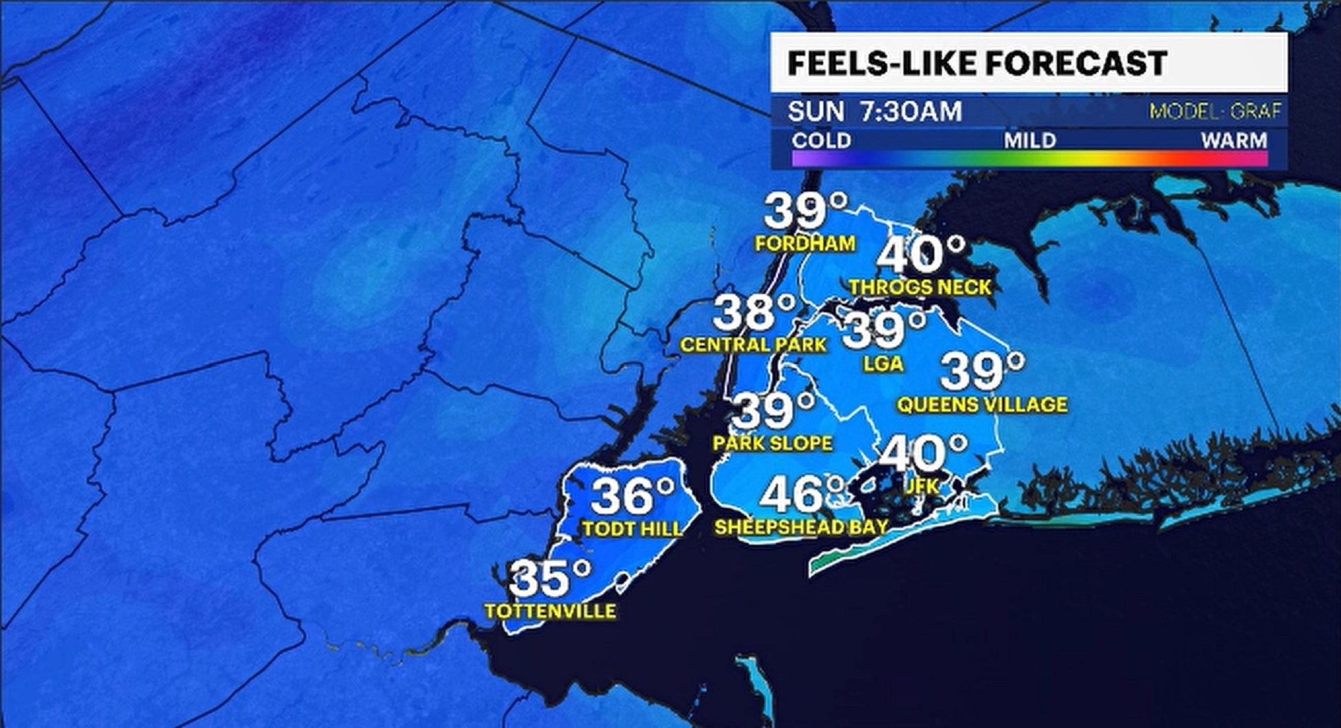 Sunny and cool Sunday for New York City; highs in low 60s