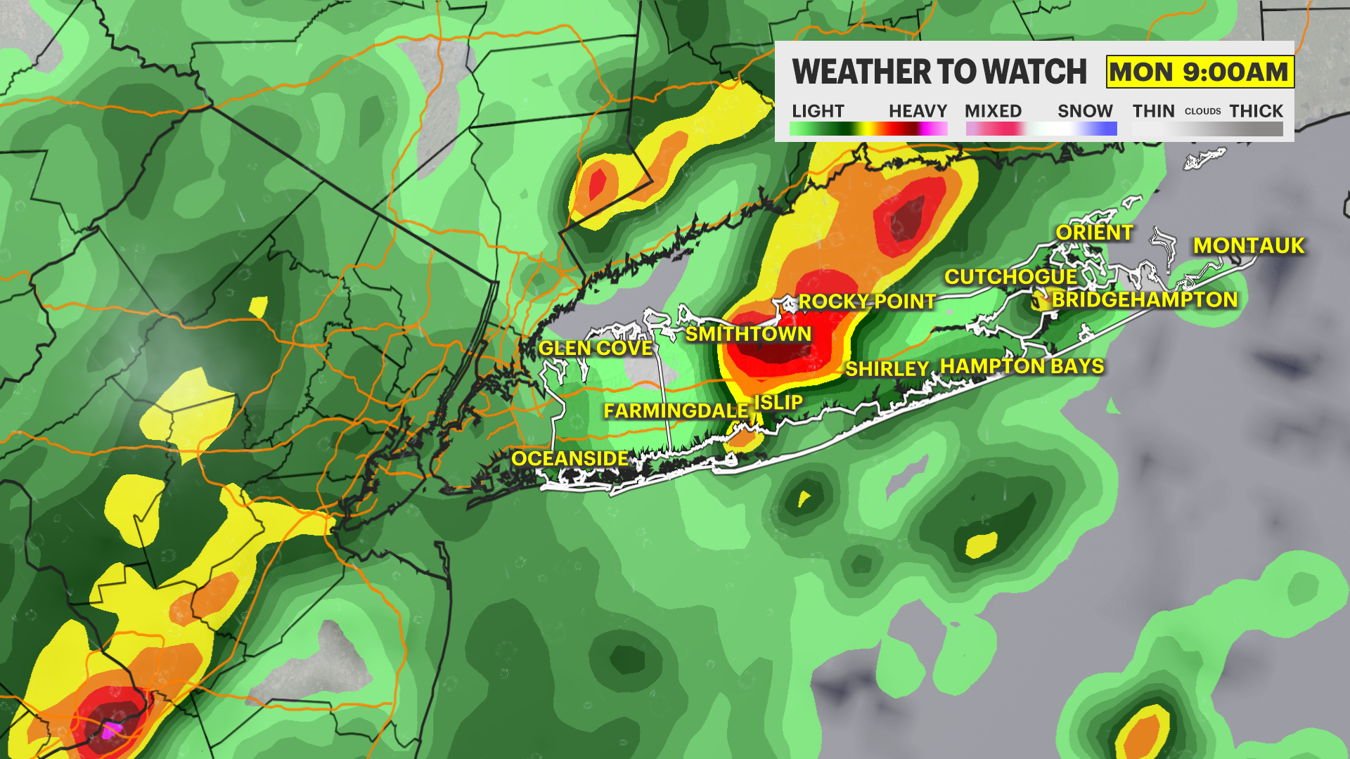 Rainy Monday: Downpours expected during AM commute on Long Island