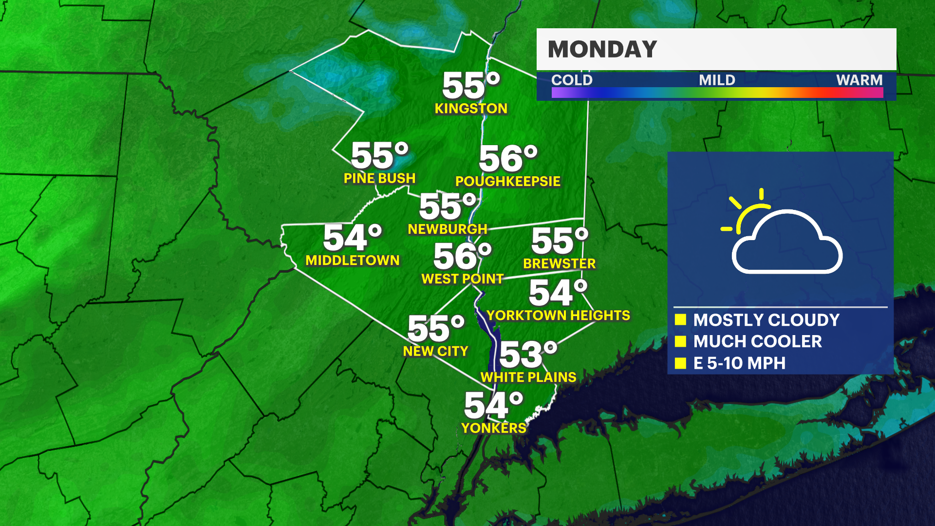Cloudy and mild Monday for the Hudson Valley