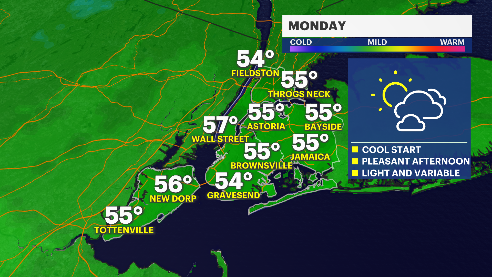 Sun and clouds Monday, cool start to workweek in New York City