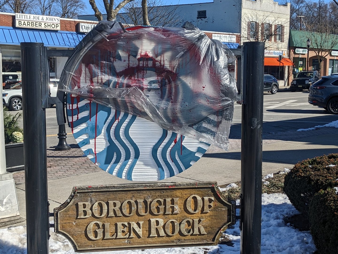 Police: Starbucks sign vandalized with red paint in Glen Rock being ...