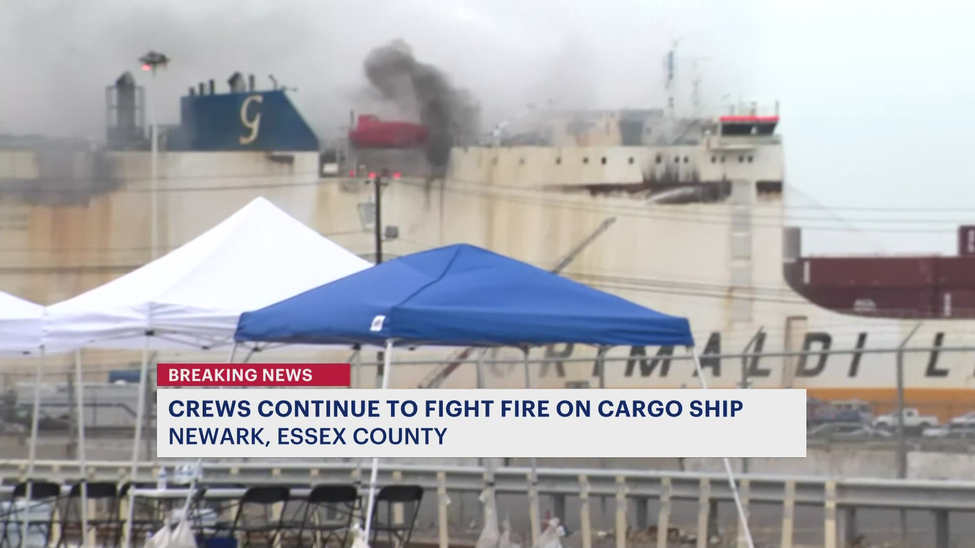 Newark cargo ship fire continues to burn; community remembers fallen ...
