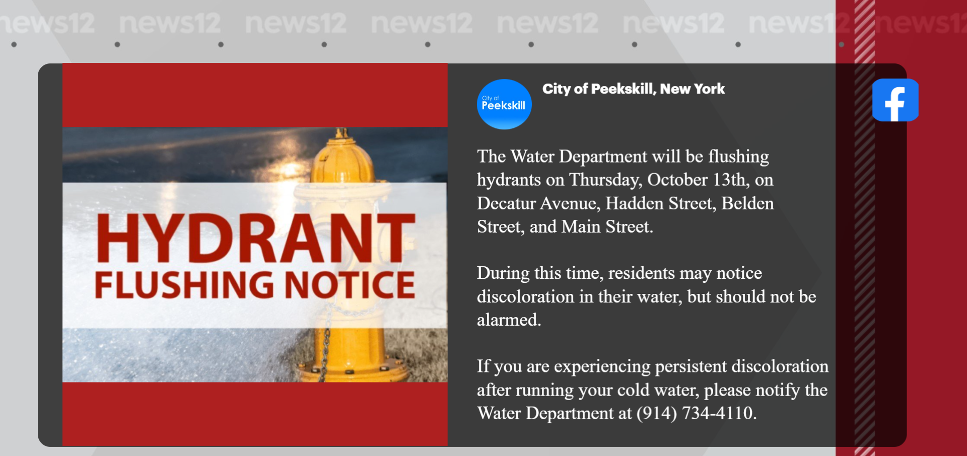 Peekskill flushing hydrants today, discolored water possible
