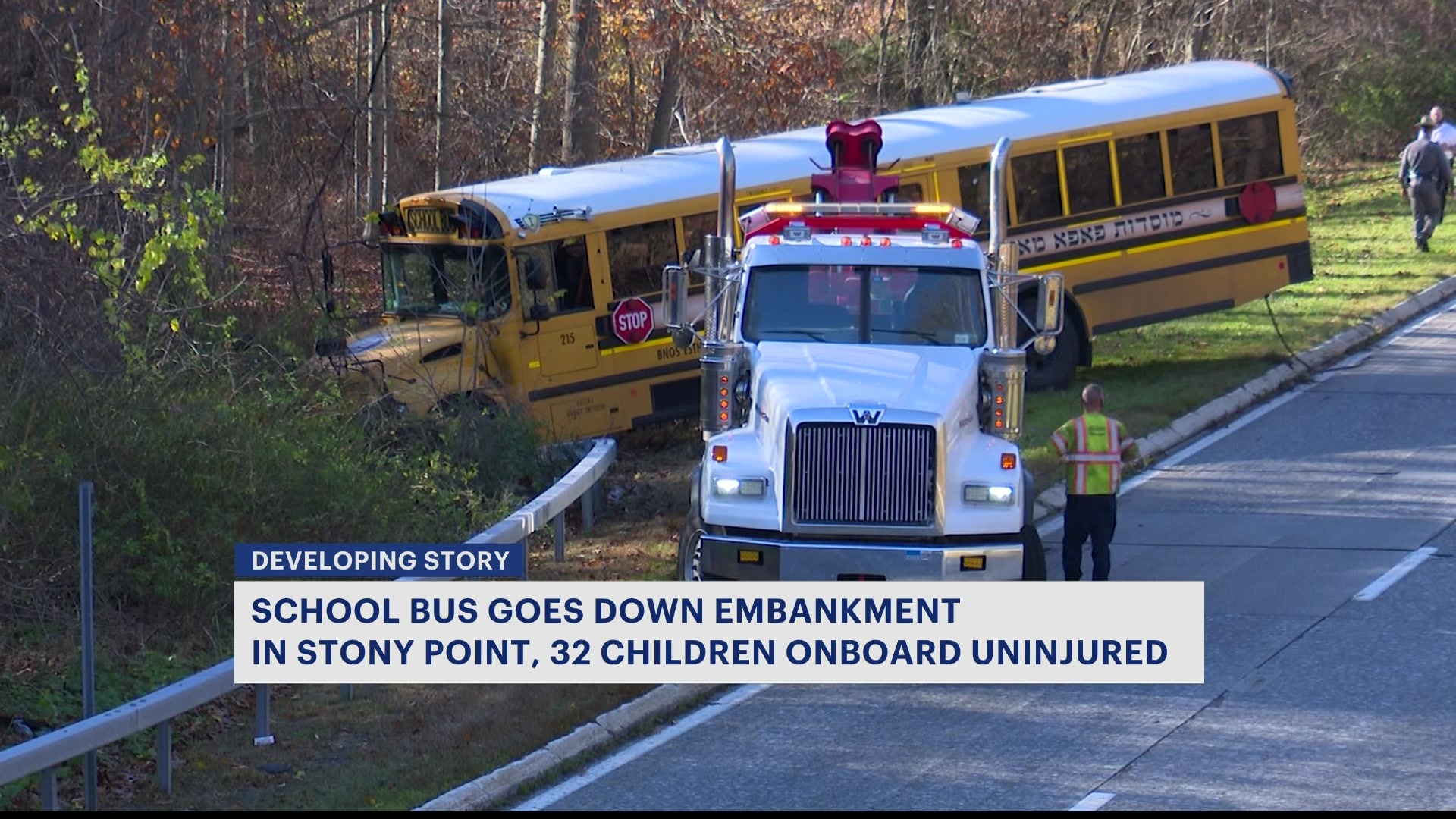 School bus carrying students careens off Palisades Interstate Parkway ...