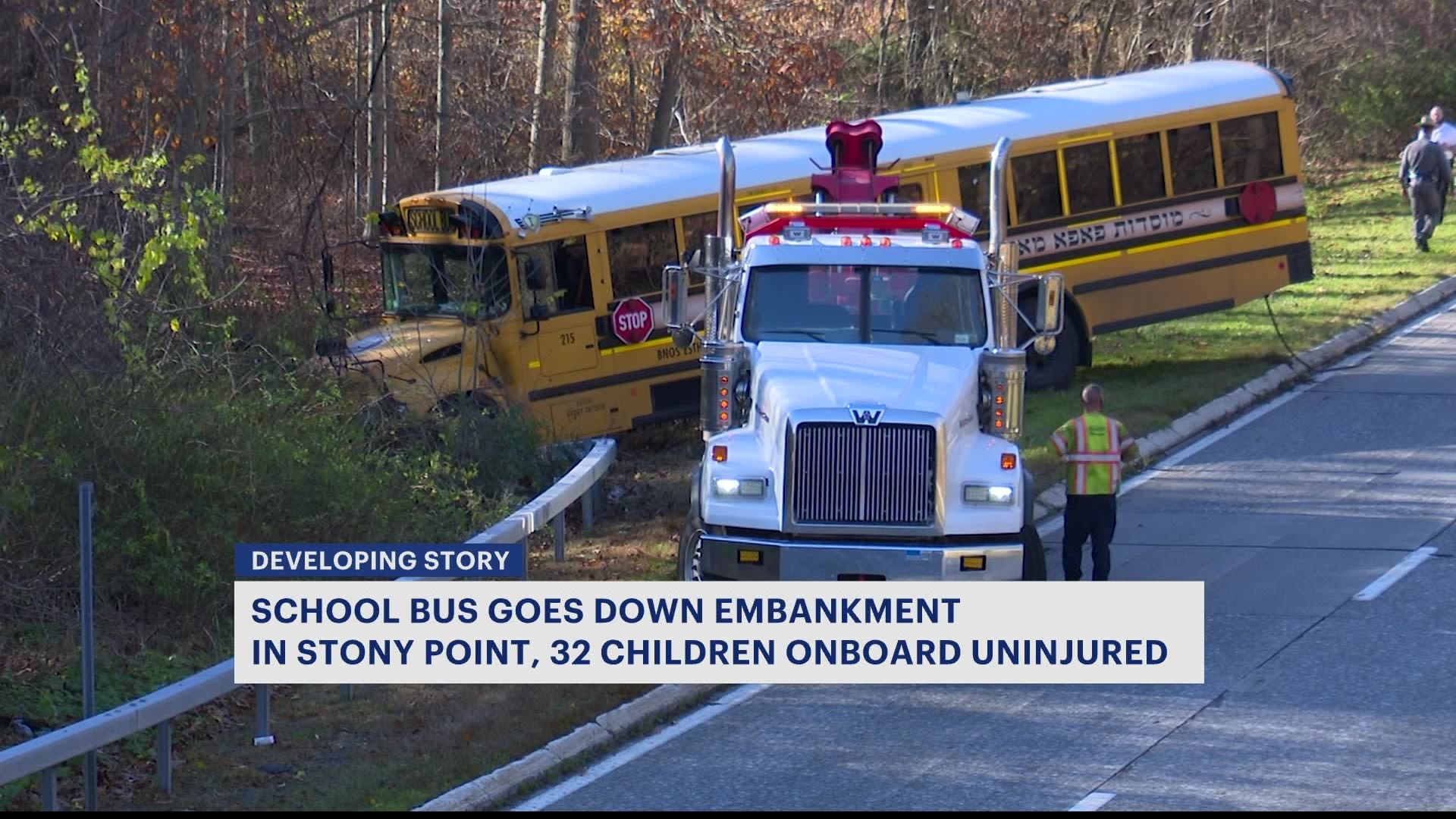 School bus carrying students careens off Palisades Interstate Parkway ...