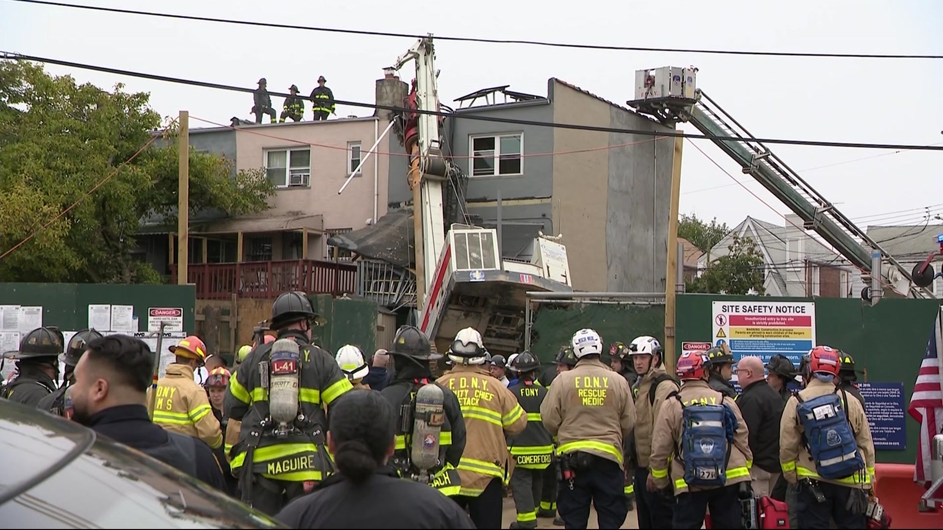 Construction machine collapses on Bronx home