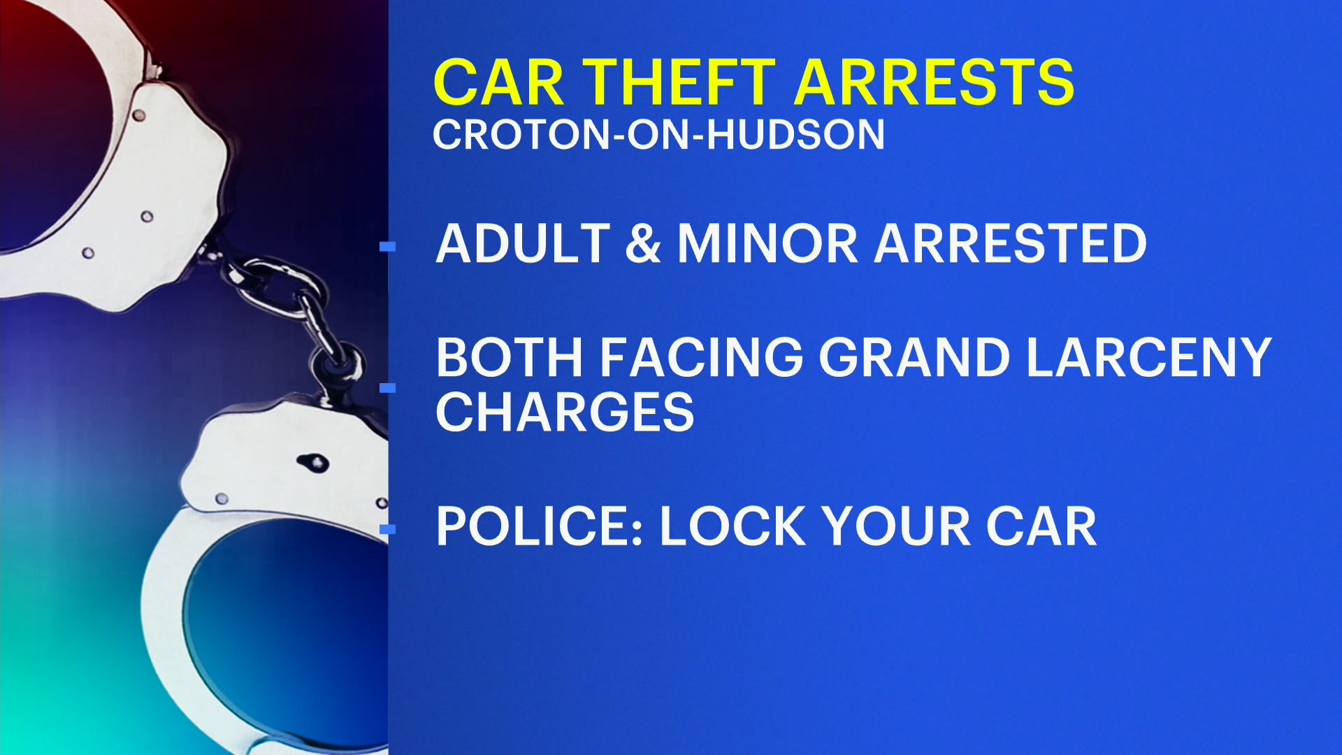 Police Adult And Minor Arrested In Croton On Hudson Car Break Ins