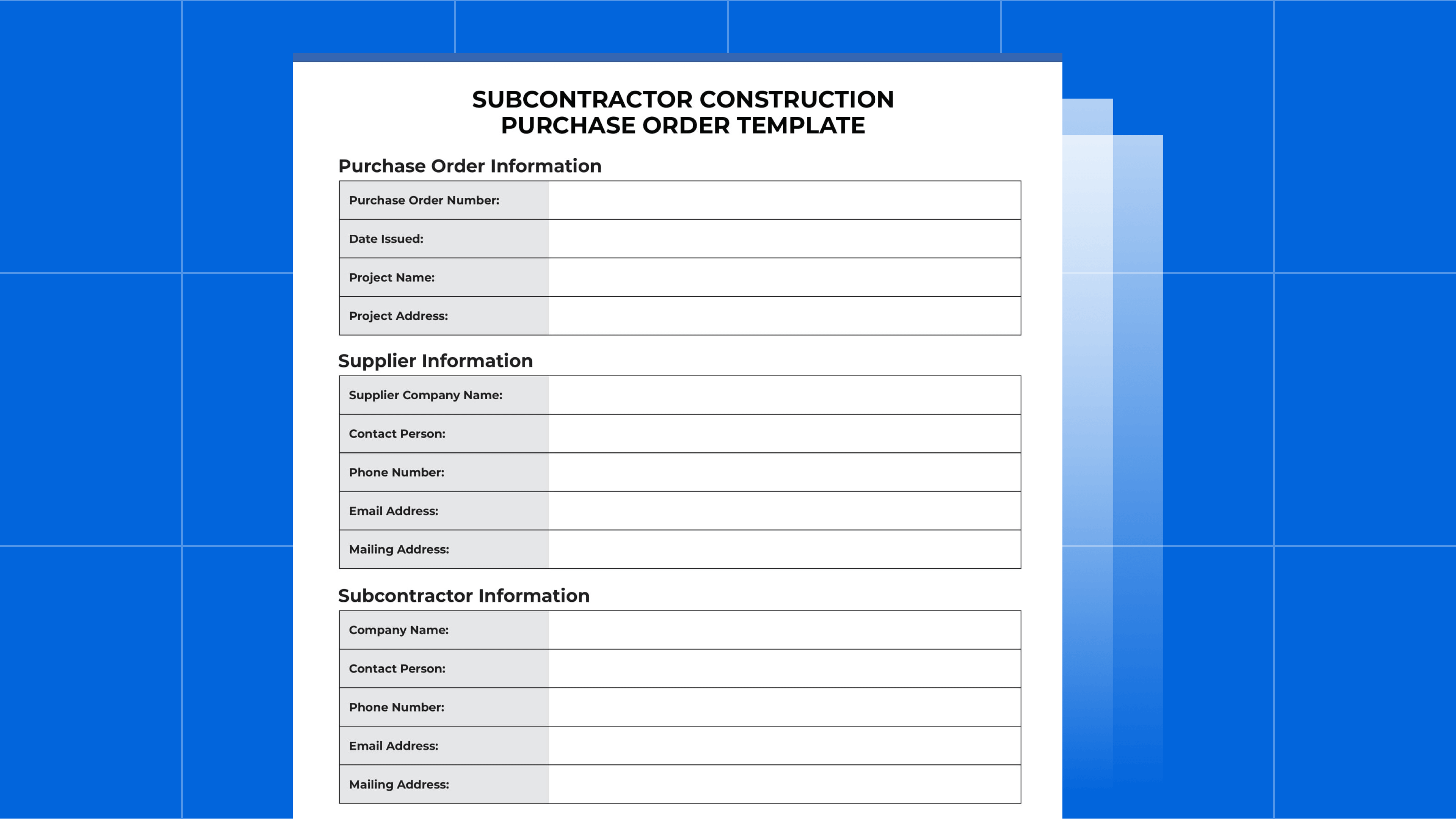 Free Construction Purchase Order Template for Subcontractors