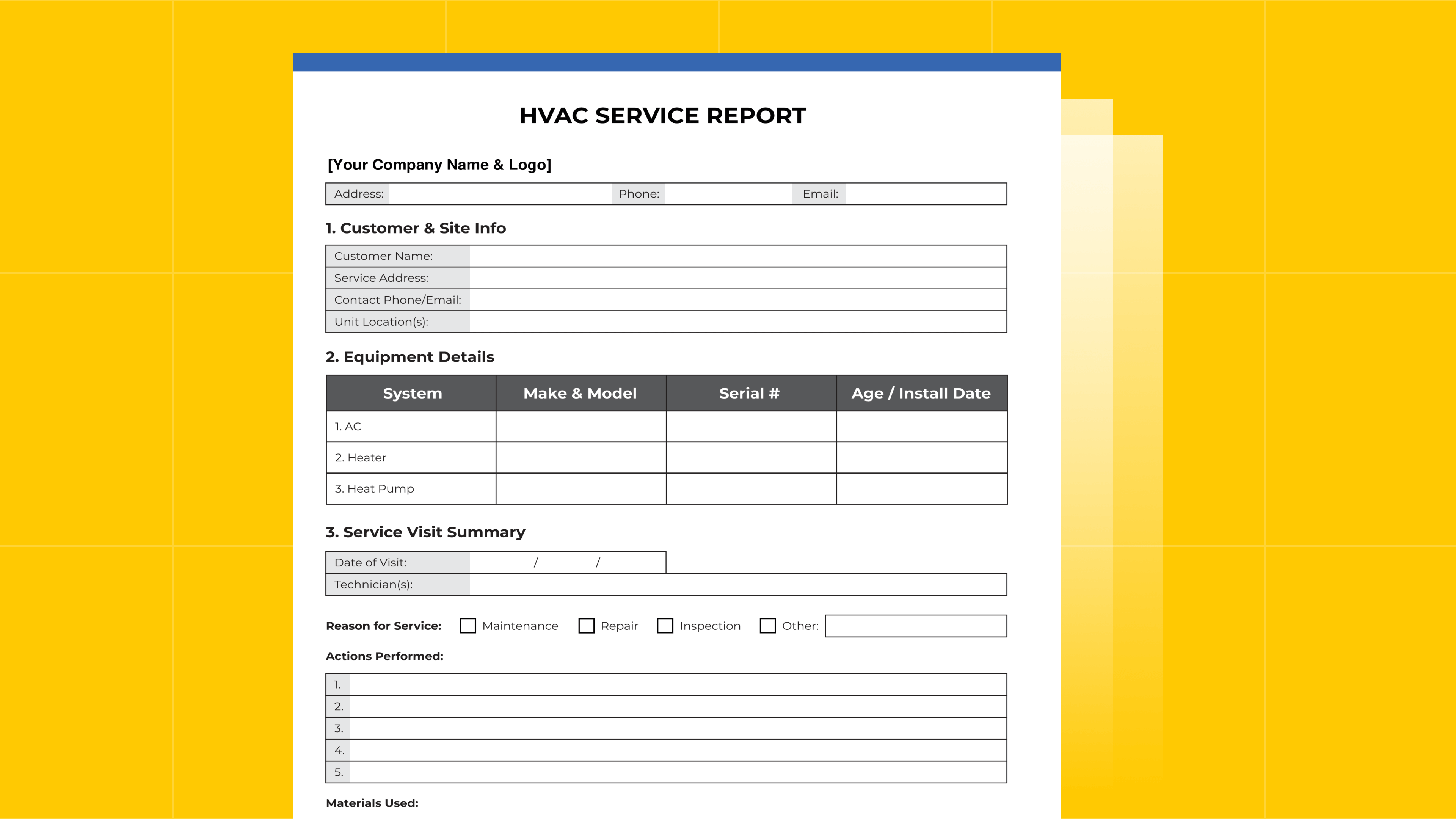 HVAC Service Report Template: Free PDF Download