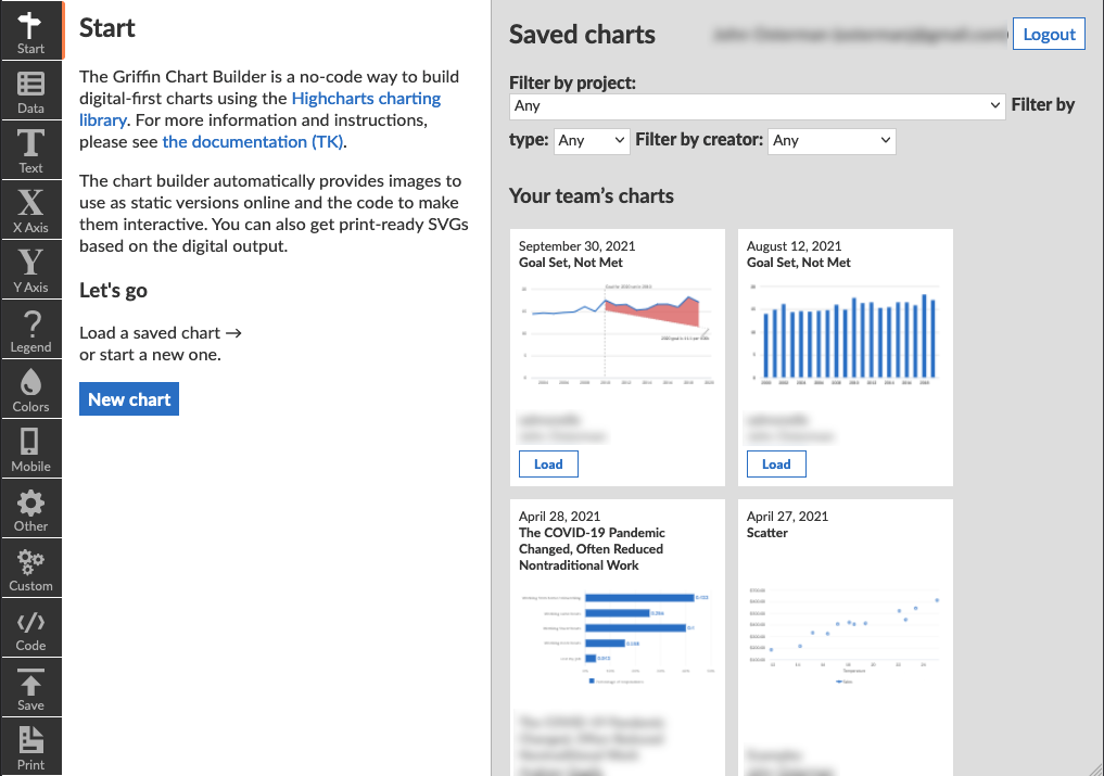 The chart building web app interface allows content producers to make ...