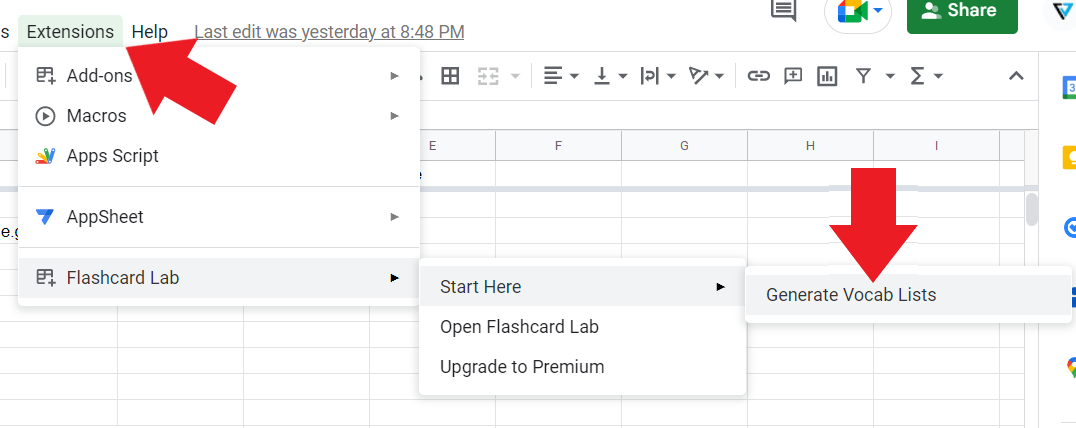 Flashcard Lab Google Sheets Support