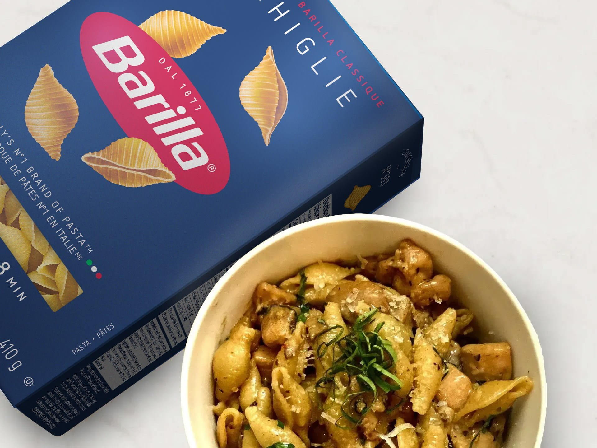 Pâtes coquilles moyennes Barilla aux champignons, poulet cajun et ...