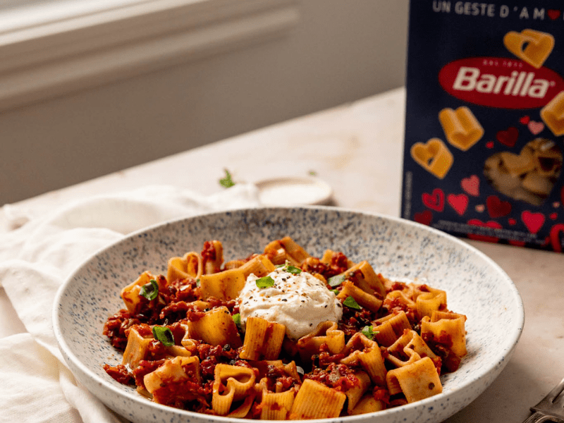 Eggplant Ragu Barilla Heart Shaped Love Pasta with Whipped Ricotta ...