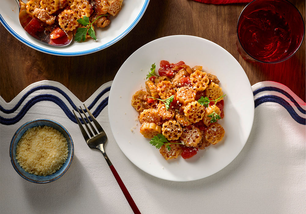 Snowfall Pasta Recipe with Spicy Italian Sausage | Snowflake Pasta ...