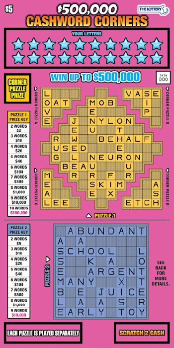 500000 Cashword Corners 2025 | Games | Massachusetts Lottery