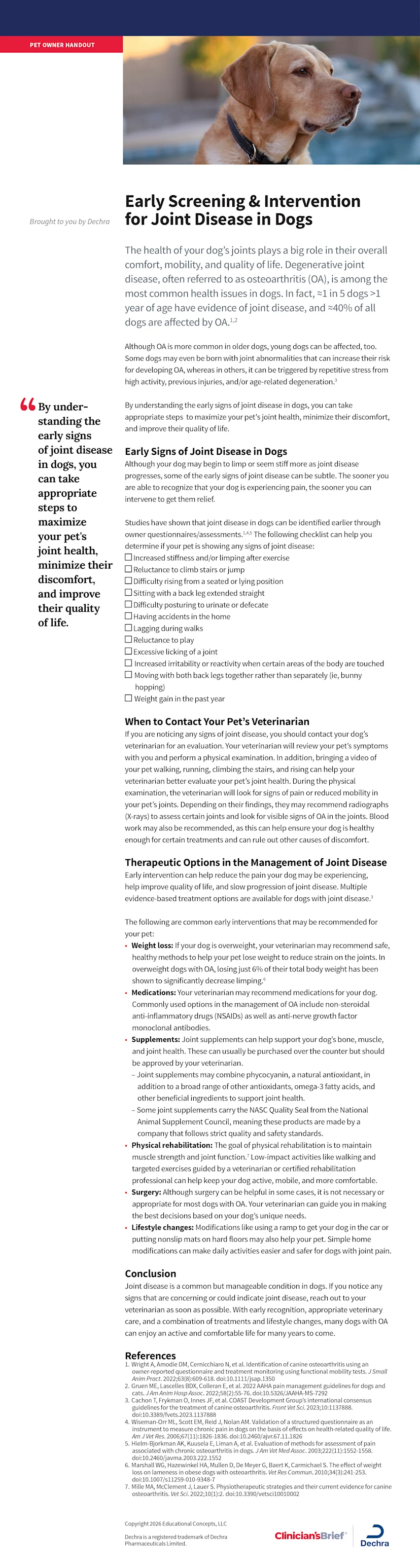 Pet Owner Handout: Early Screening & Intervention for Joint Disease in Dogs