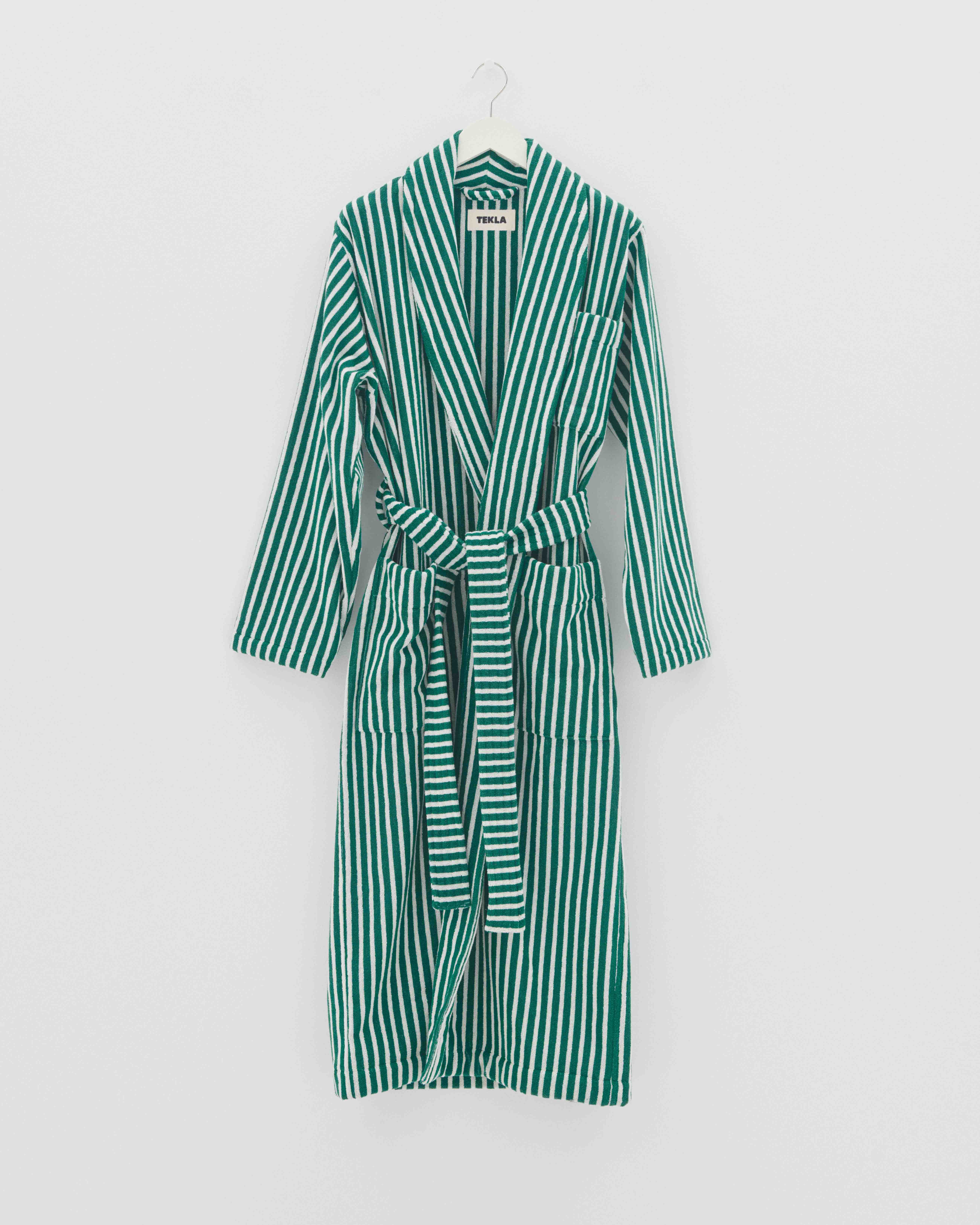 Classic Bathrobe - Striped - Teal Green Stripes | Tekla Fabrics