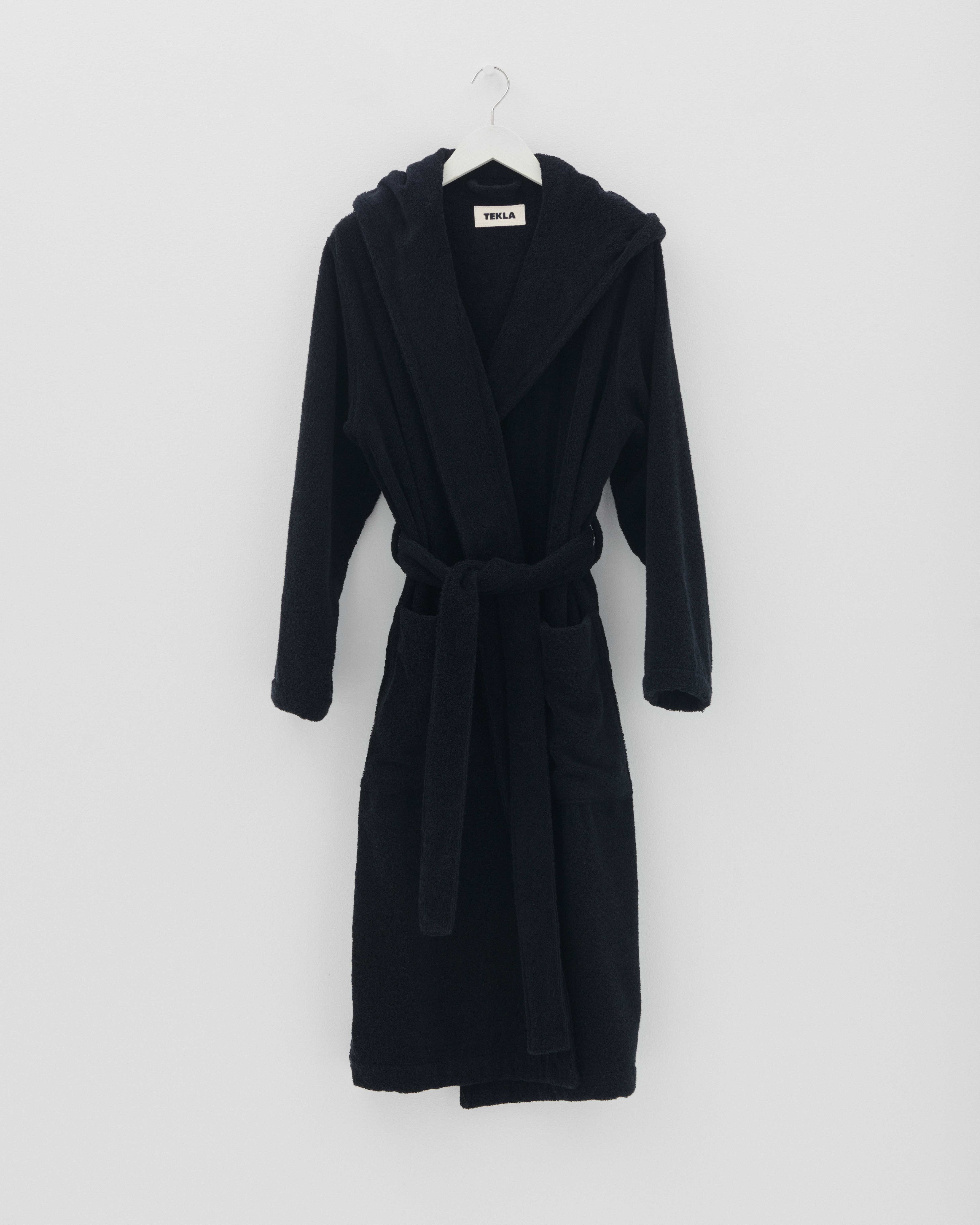 Hooded Bathrobe - Solid - Black | Tekla Fabrics