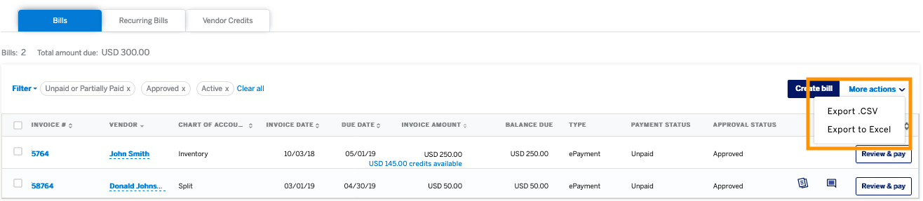 Export the Payments out page – American Express Vendor Pay