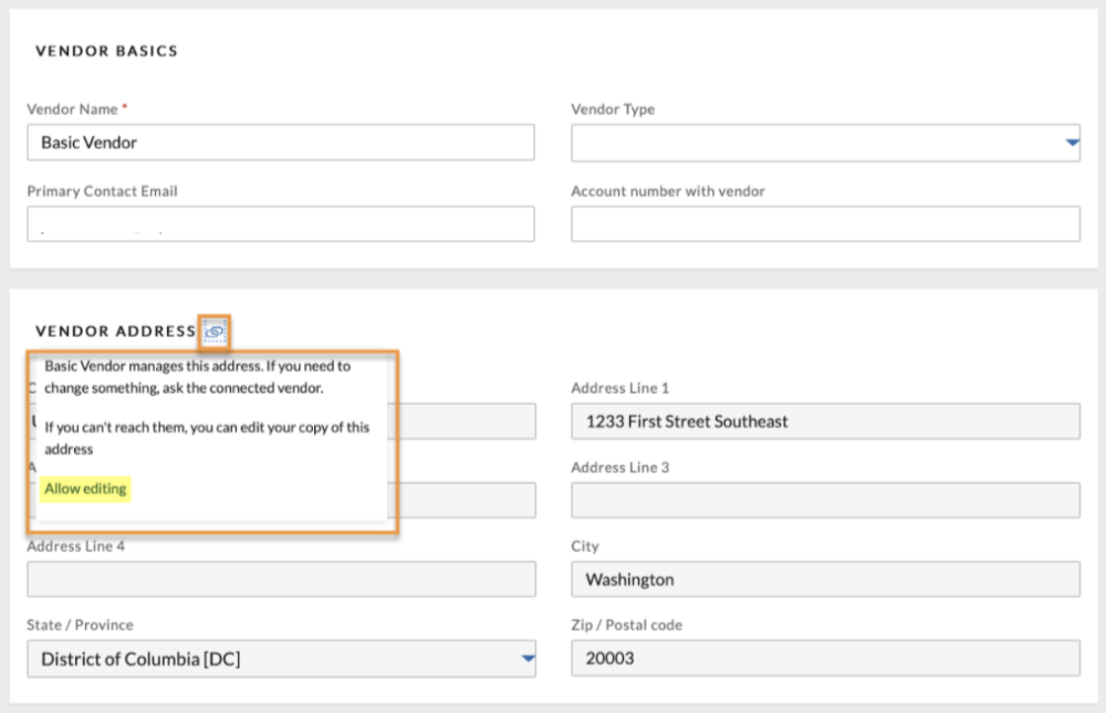 Locked vendor information – Support