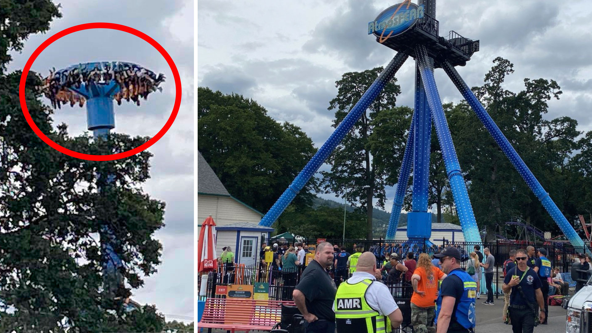 Skräcken i karusellen – passagerarna fastnar upp och ner