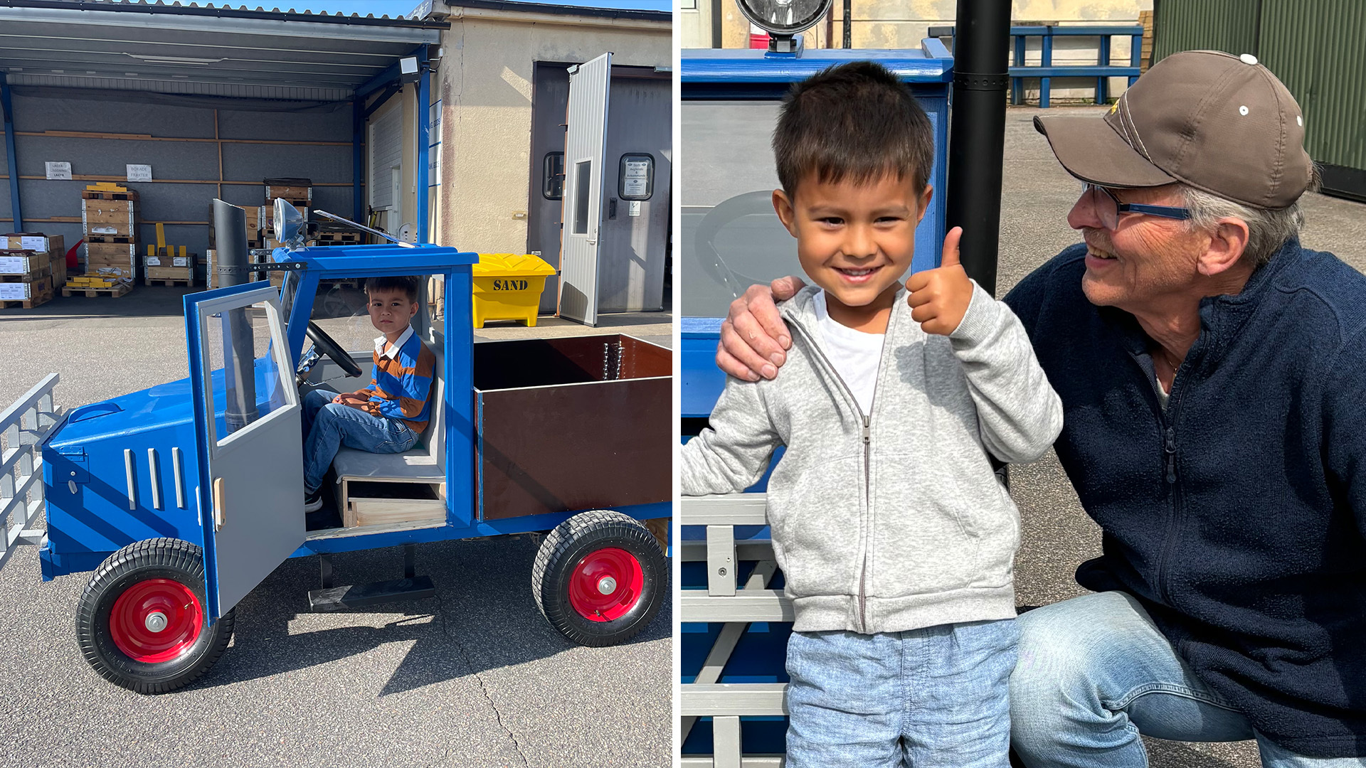 Vilgot, 4, har byggt en monstertruck med gammelmorfar