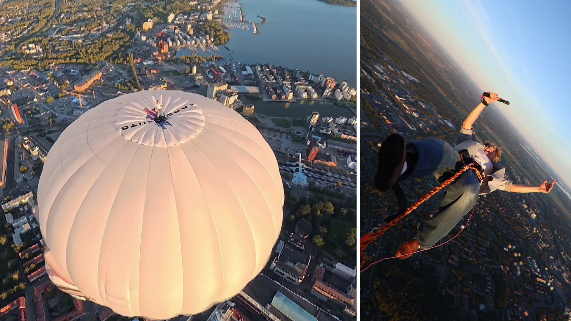 Adam Woods hoppar bungyjump från luftballong i Västerås