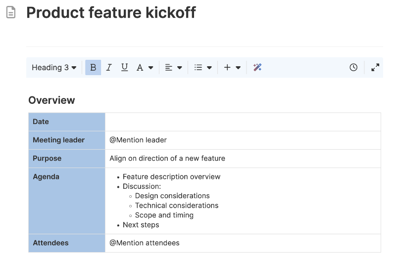 Product Feature Kickoff Meeting Template | Try for Free