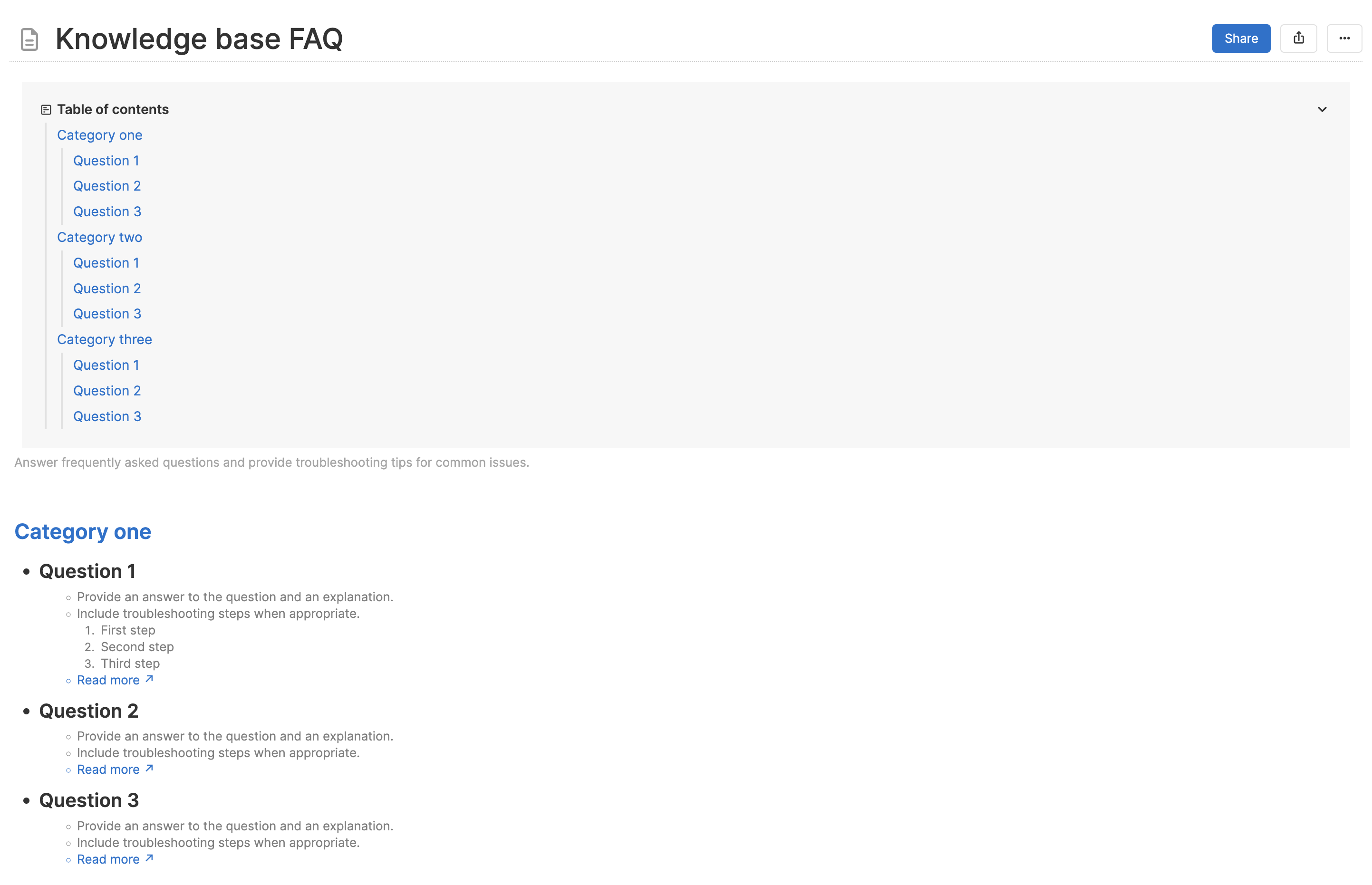 Knowledge base FAQs Template - Create a Knowledge base FAQs | Aha! software