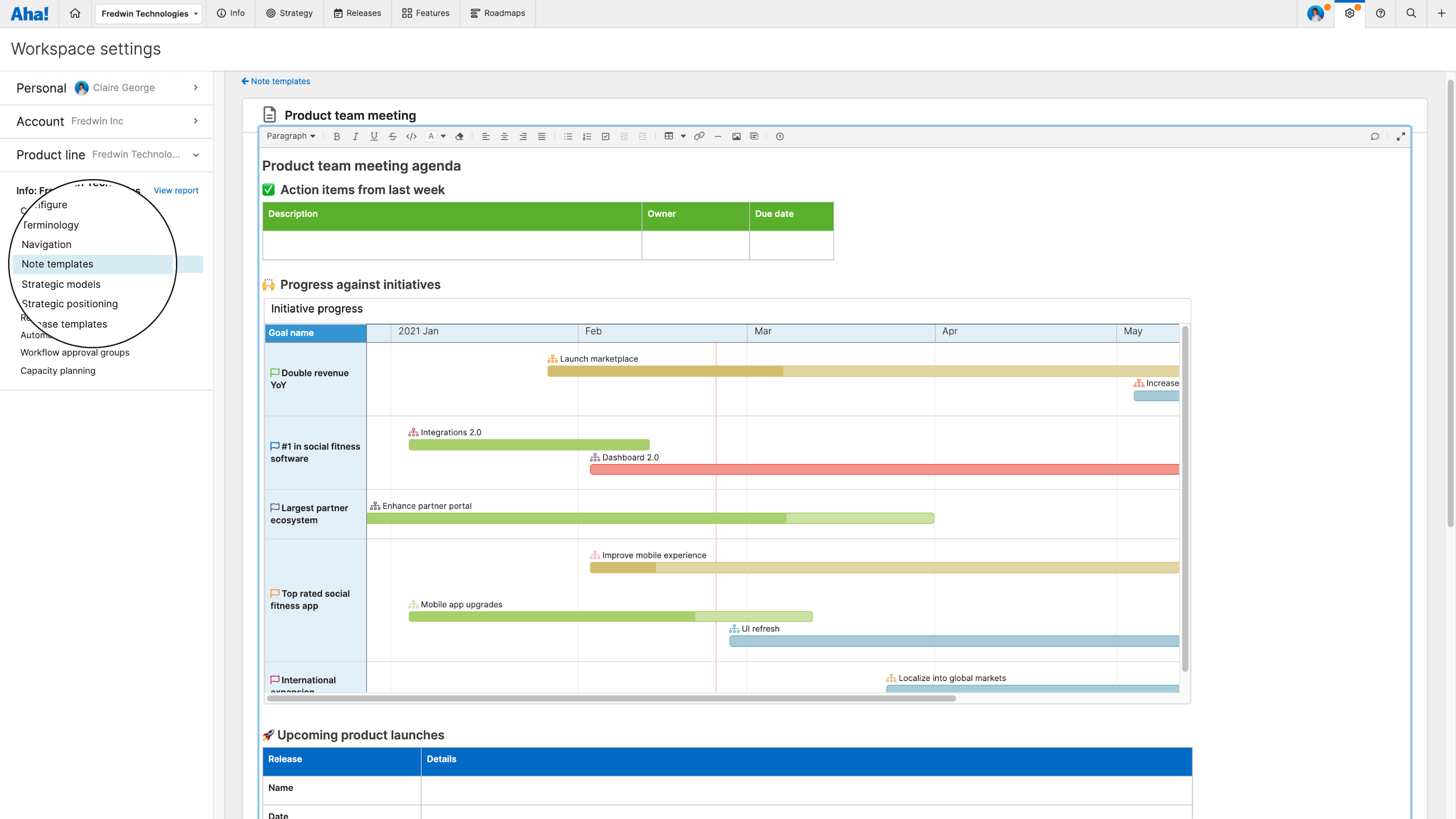 Create and Share Your Own Note Templates | Aha! software