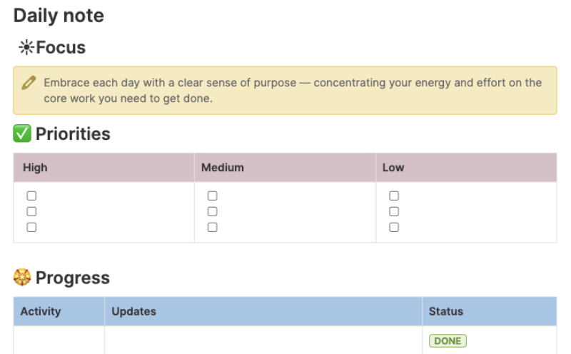 Daily note Template - Create a Daily note | Aha! software | Aha! software