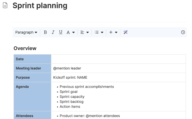 Sprint planning meeting Template - Create a Sprint planning meeting ...