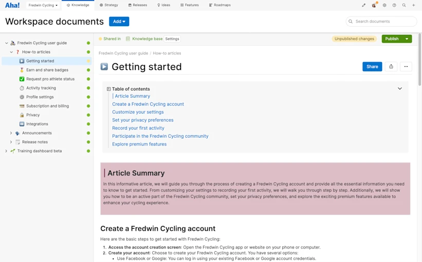 Aha! Knowledge — Centralize product information
