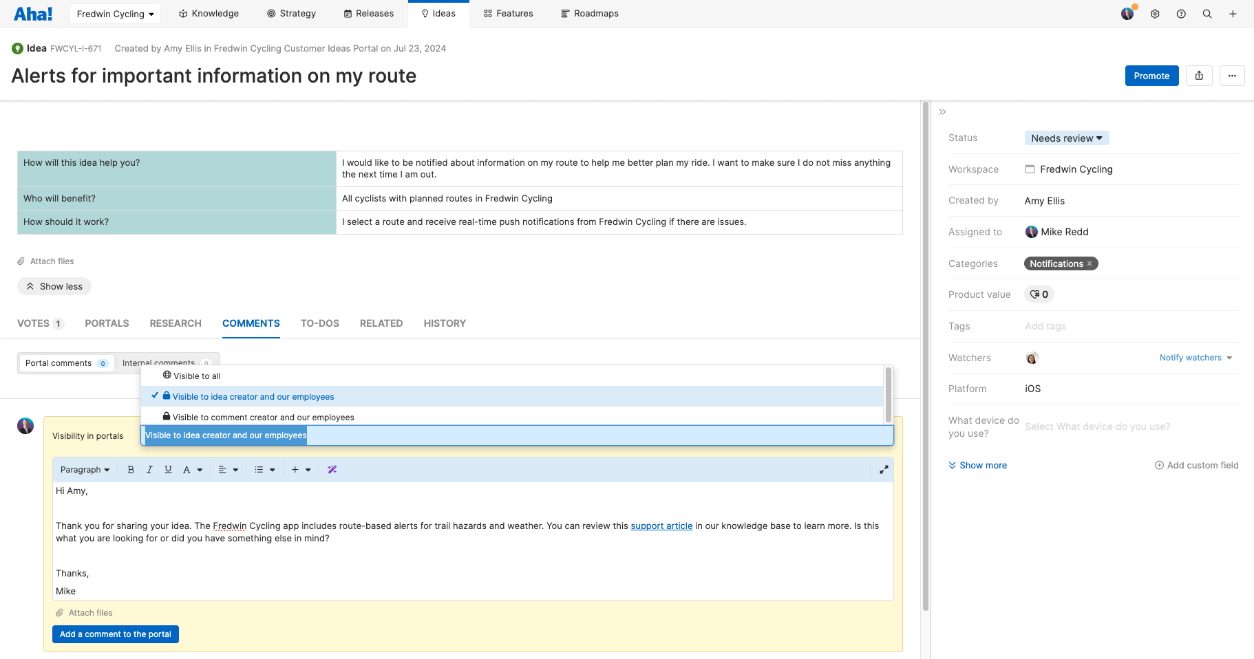 Interact directly with the person who shared an idea