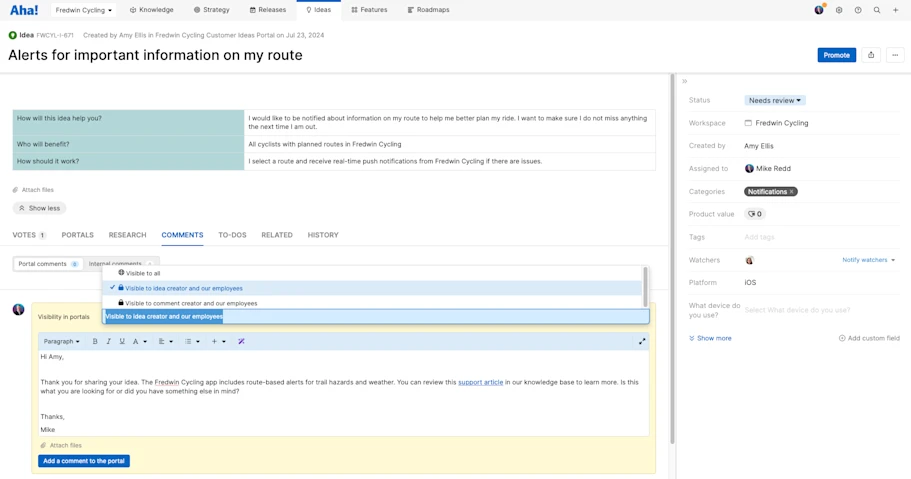 Interact directly with the person who shared an idea