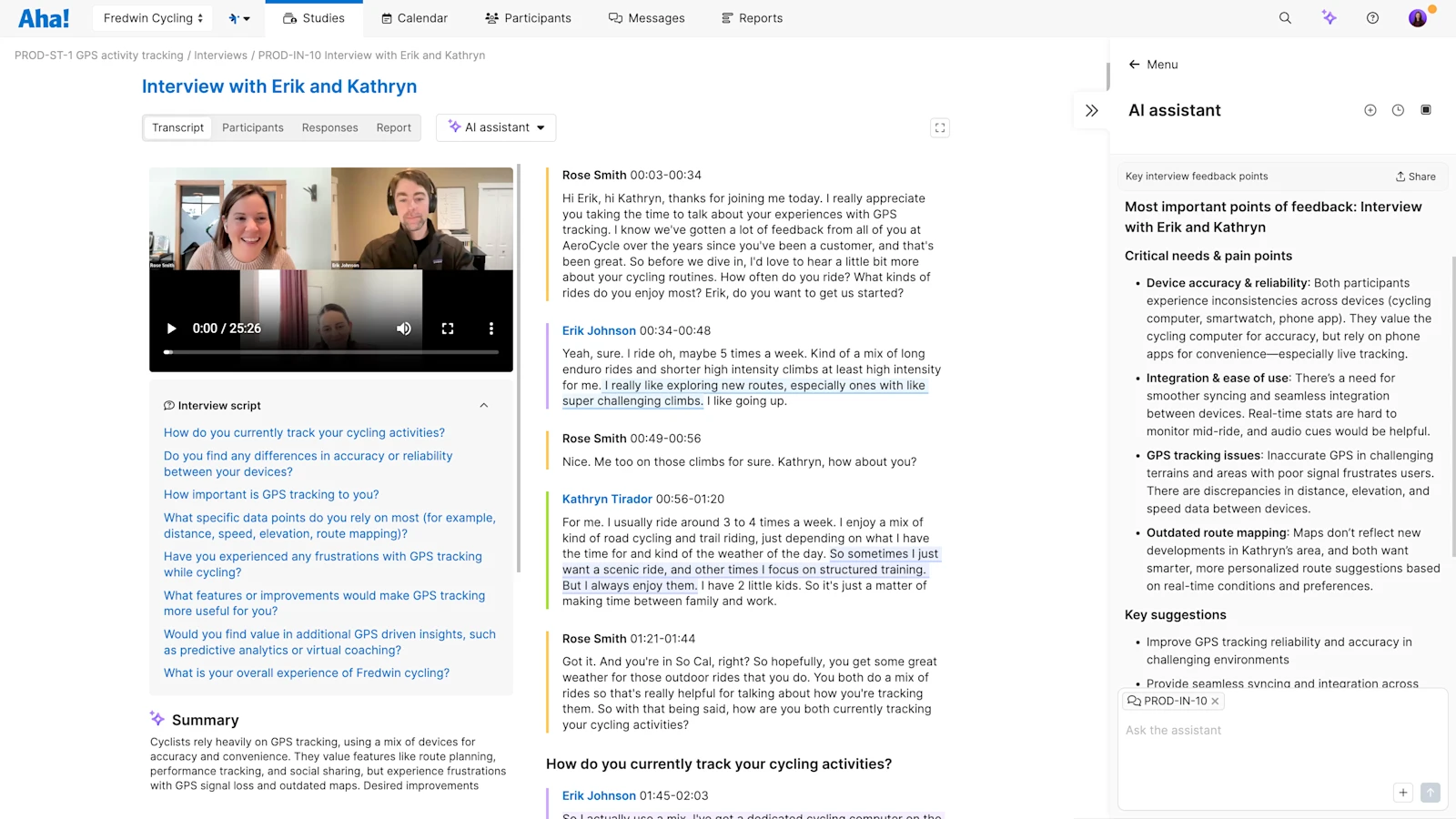 Customer interview analysis Aha! Request
