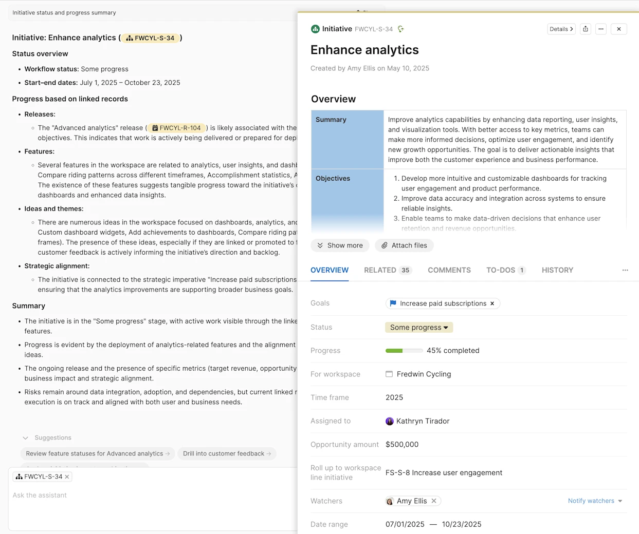 Initiative progress | Aha! AI prompt library