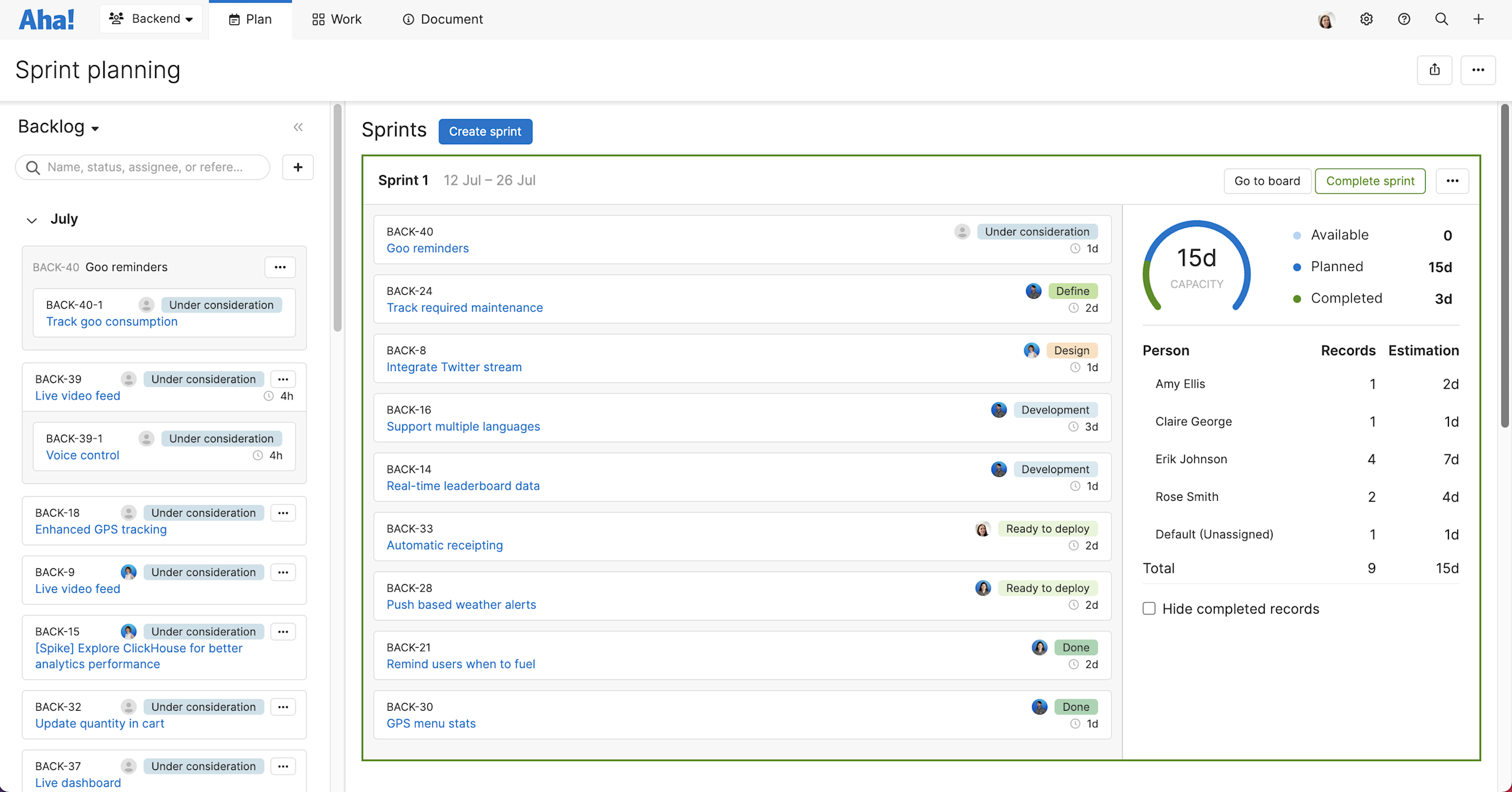 Estimate Work in Aha! Develop Using Time or Points | Aha! software