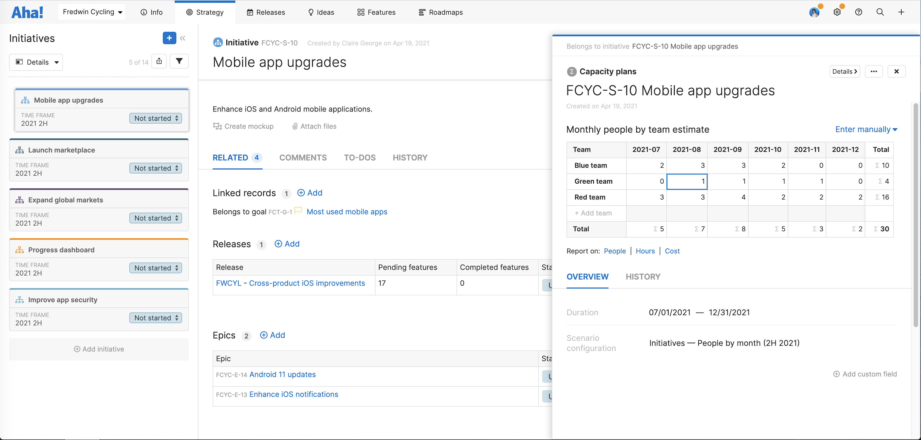 Enhanced Capacity Planning Report for Teams | Aha!