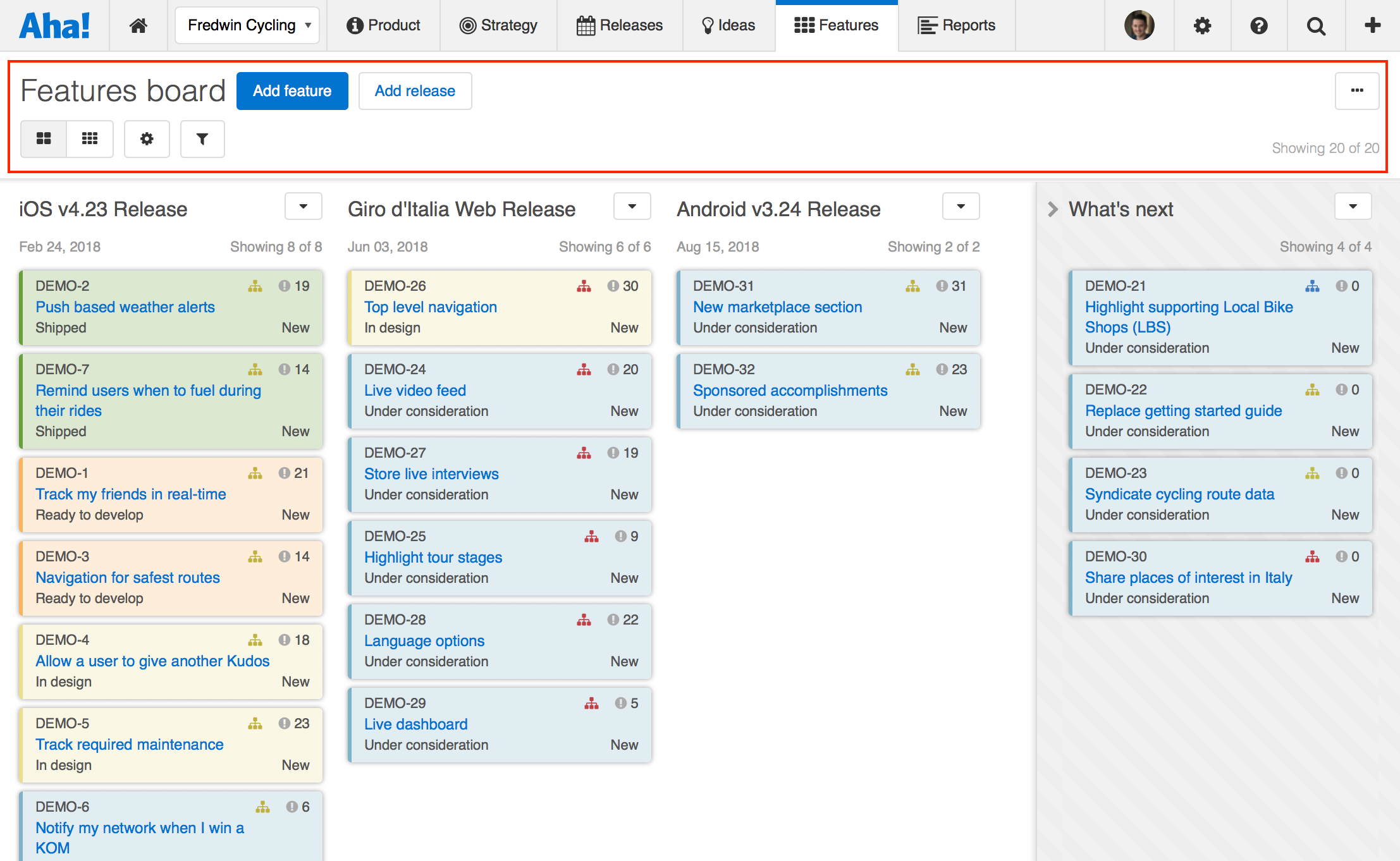 February 28, 2018 user interface header redesign | Aha!