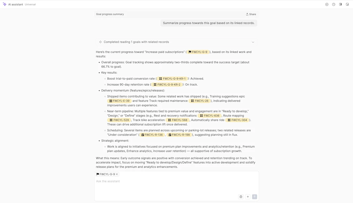 Goal progress | Aha! AI prompt library