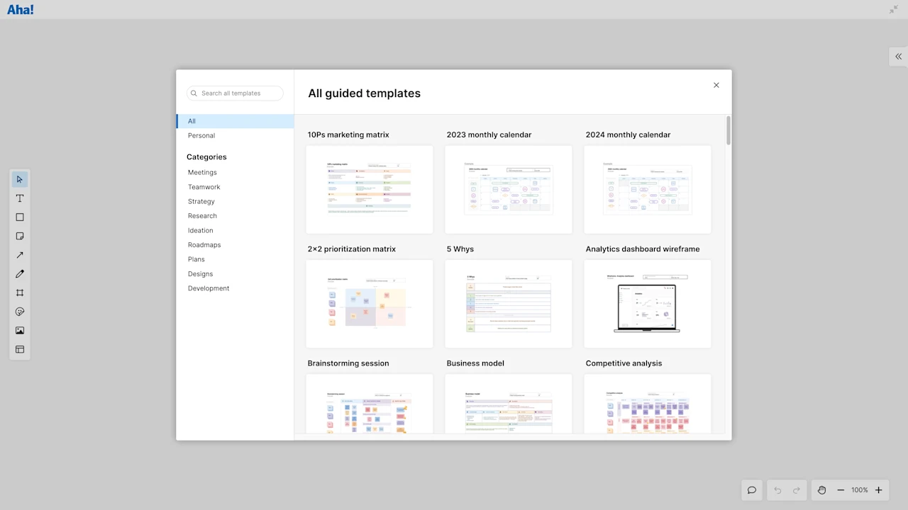 Aha! Whiteboards Visual space — Conceptualize Your Thinking