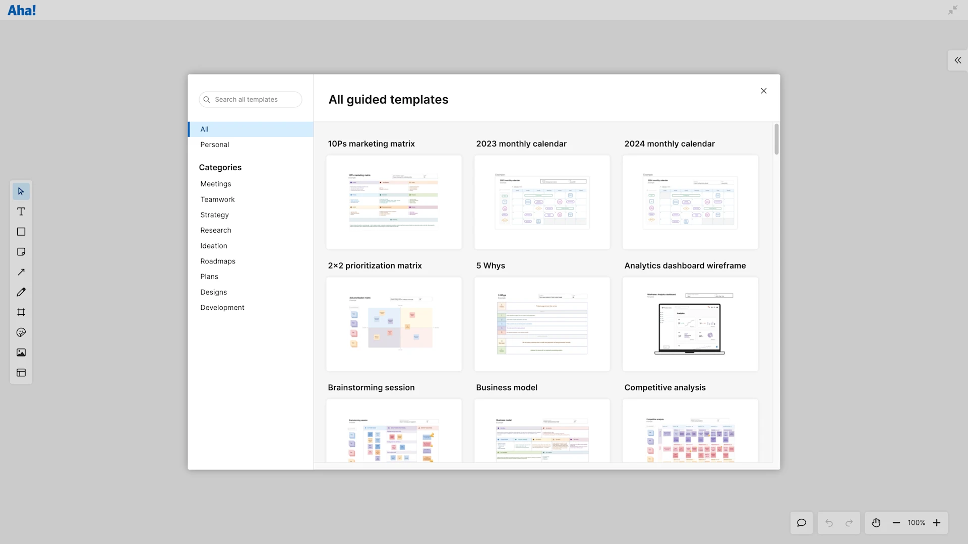 Aha! Whiteboards Visual space — Conceptualize Your Thinking