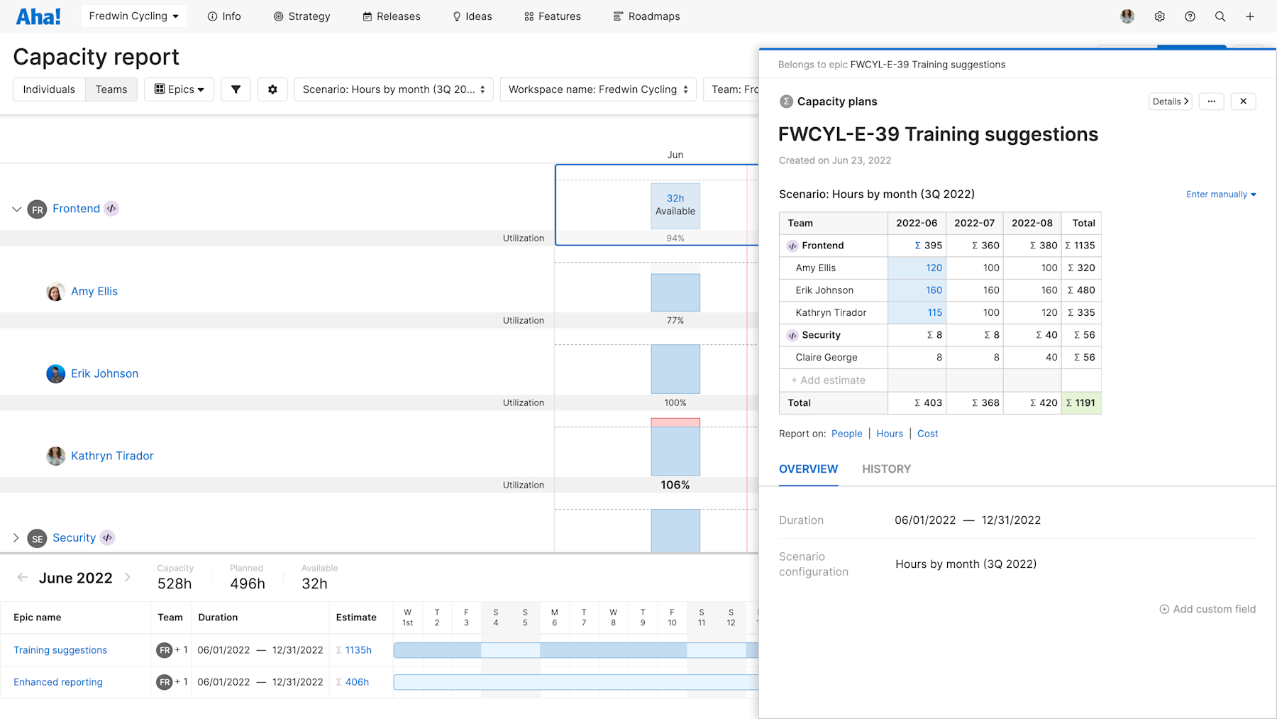 Estimate Work By Team Member During Capacity Planning | Aha! software