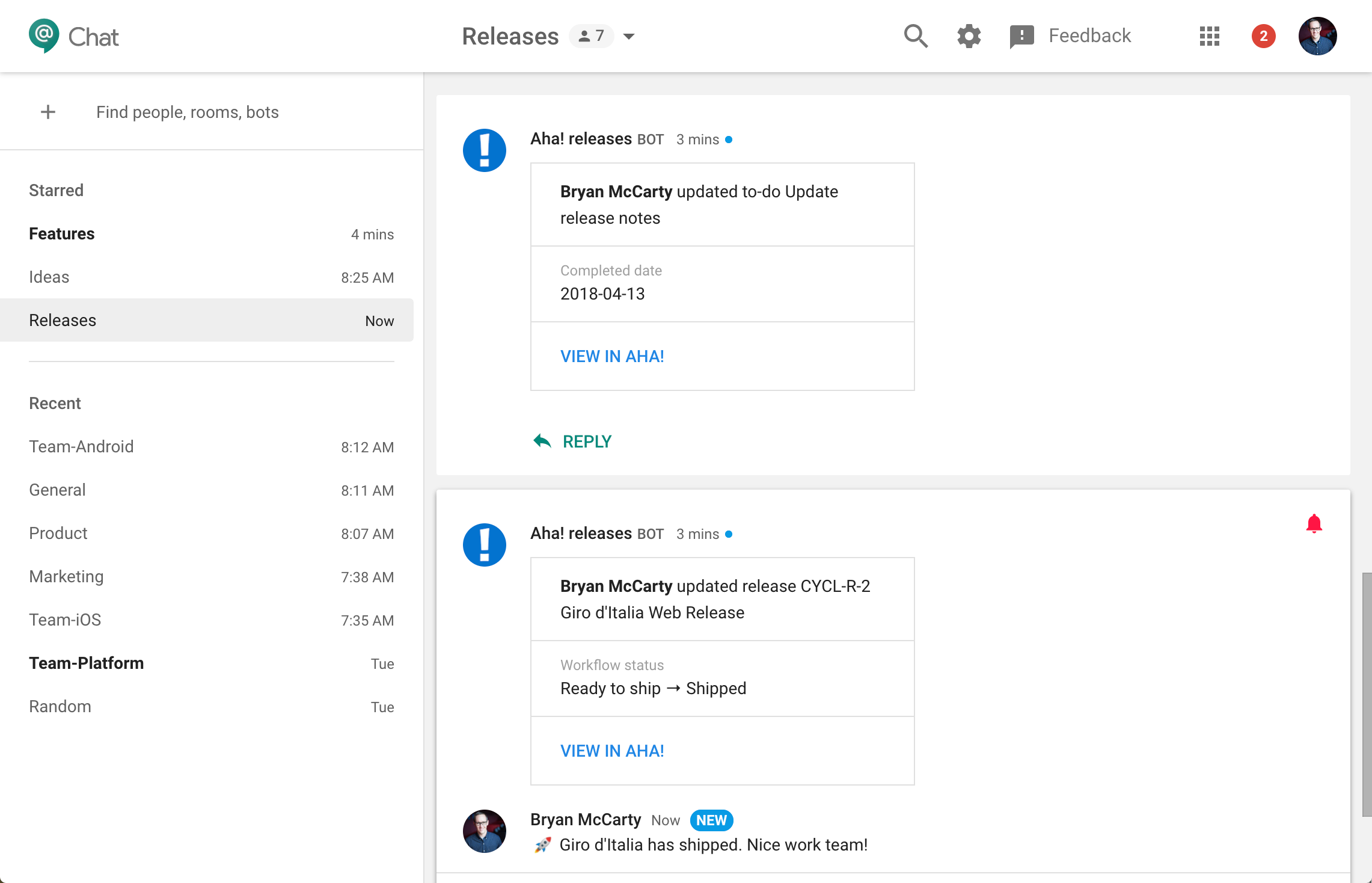 Just Launched! — Aha! + Google Hangouts Chat Integration | Aha! software