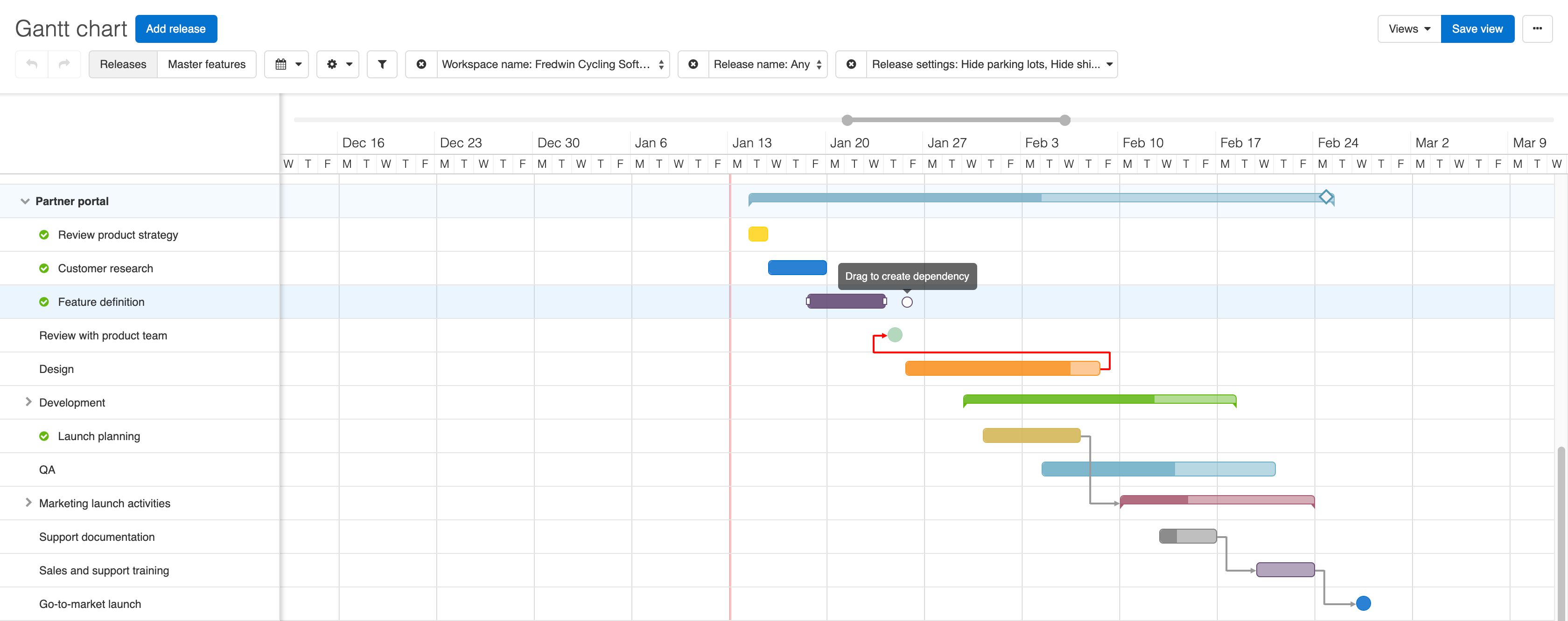 Aha! Roadmaps | Release and schedule dependencies | Aha! software