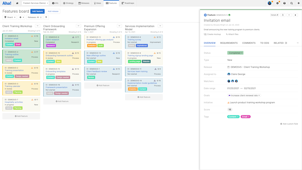 Aha! Roadmaps | Explore a services workspace in your account | Aha!