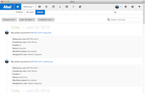 New Team Activity Stream Live in Aha! | Aha! software