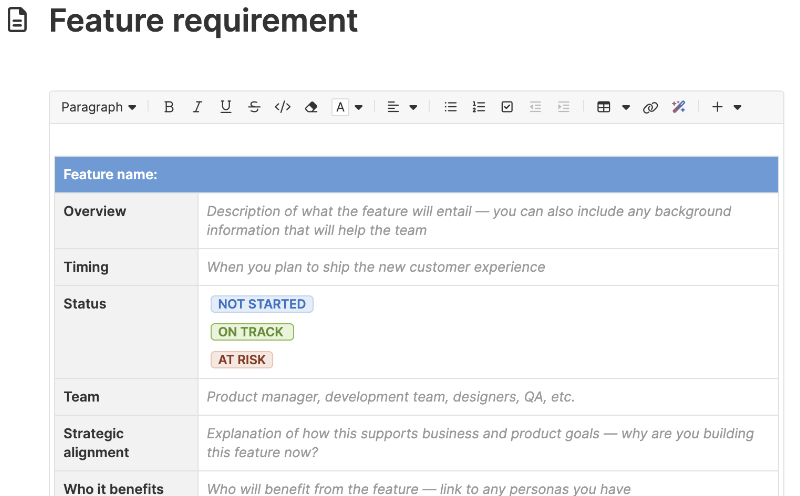 Feature requirement Template - Create a Feature requirement | Aha! software