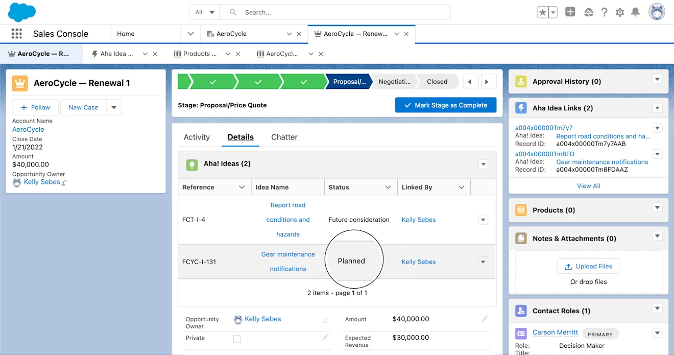 Enhanced Aha! Integration with Salesforce Lightning